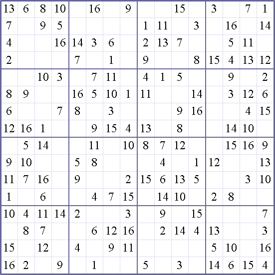 Sudoku Weekly - Print This Puzzle! 16x16 easy Puzzle