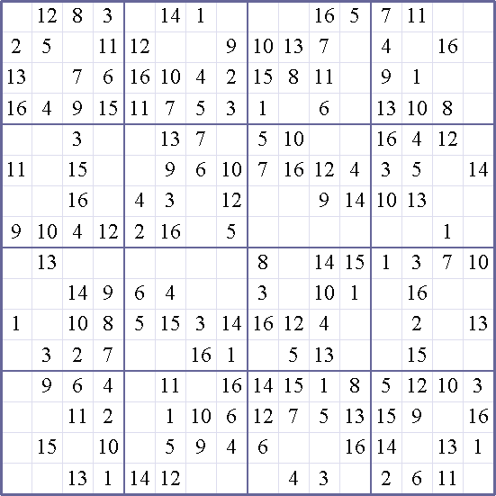 Sudoku Weekly - Free Online Printable Sudoku Games! 16x16 easy Puzzle