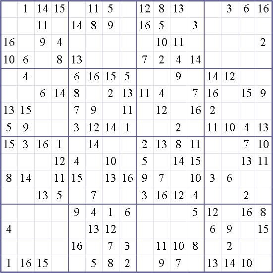 Sudoku Weekly - Free Online Printable Sudoku Games! 16x16 easy Puzzle
