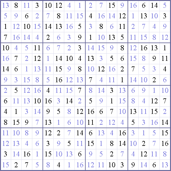 Sudoku Weekly - Free Online Printable Sudoku Games! 16x16 hard Solution