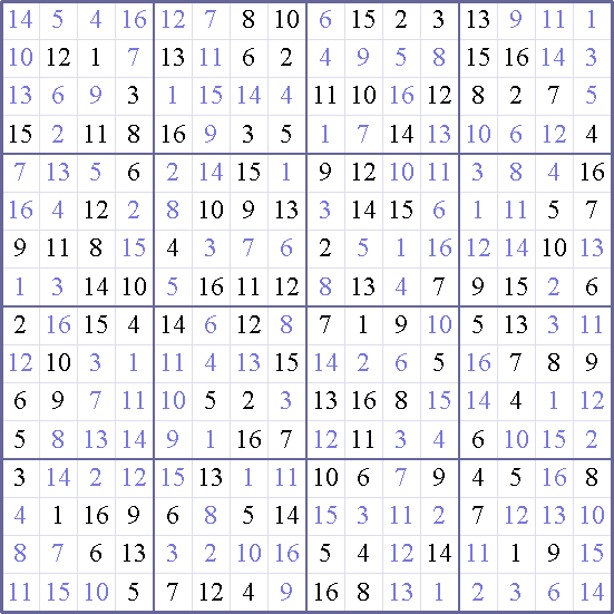 Sudoku Weekly - Print This Puzzle! 16x16 hard Solution