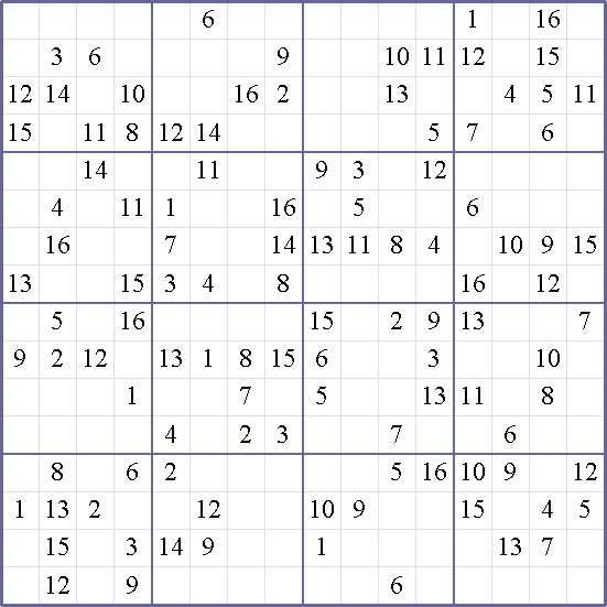 Sudoku Weekly - Print This Puzzle! 16x16 hard Puzzle