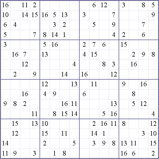 Sudoku Weekly - Print This Puzzle! 16x16 hard Puzzle